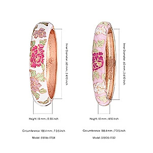 UJOY Fashion Cloisonne Bracelets Set Gold Plated Enameled Jewelry Spring Hinged Metal Cuff Bangles Gift Box Packed 55A106-55A113 white rose