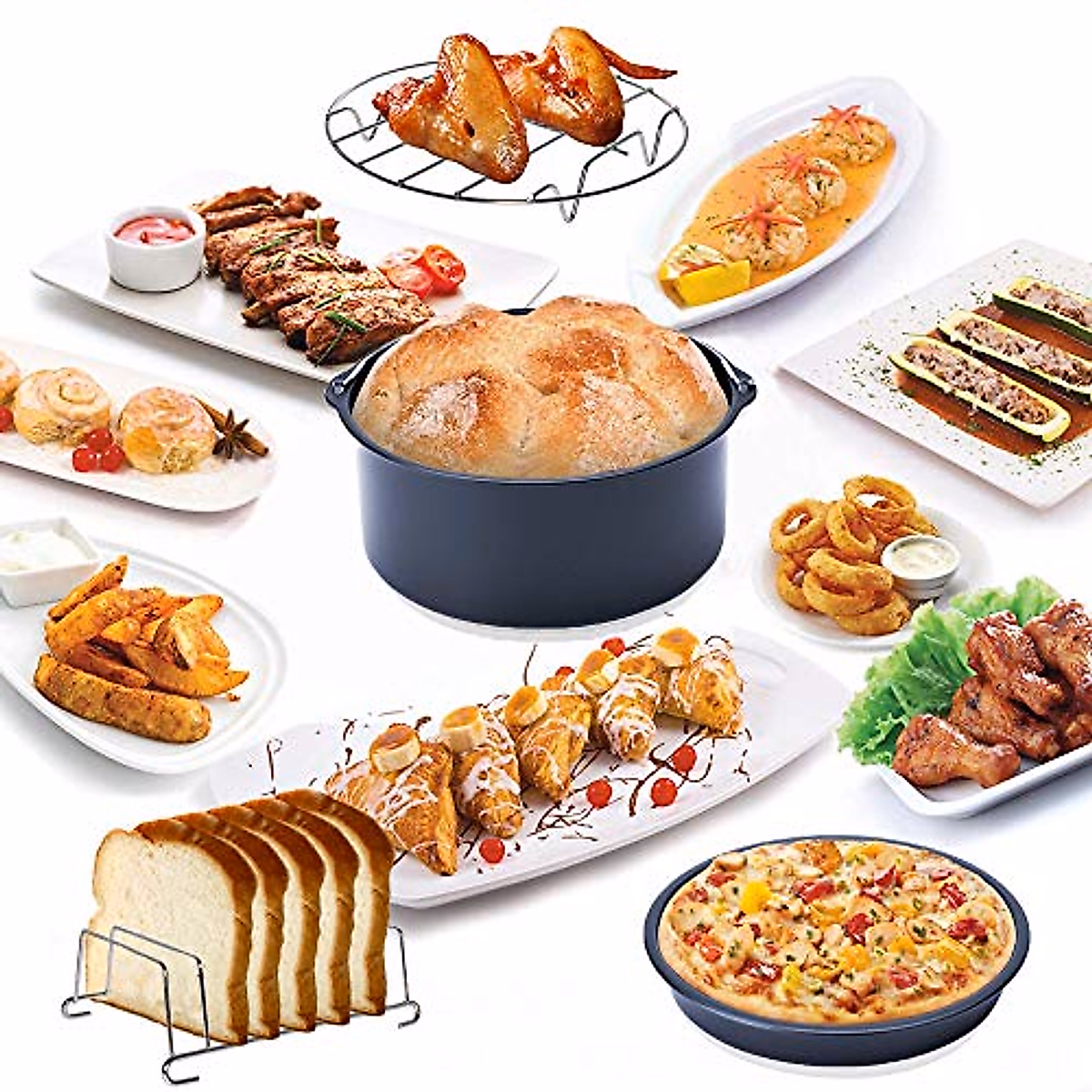 7 inch General Air Fryer Accessories Kit with Recipe Cookbook, Compatible for Ninja 4qt Philips Gowise USA Cozyna Airfryer 3.2QT - 3.5QT - 3.7QT, Also Instant Pot Accessories