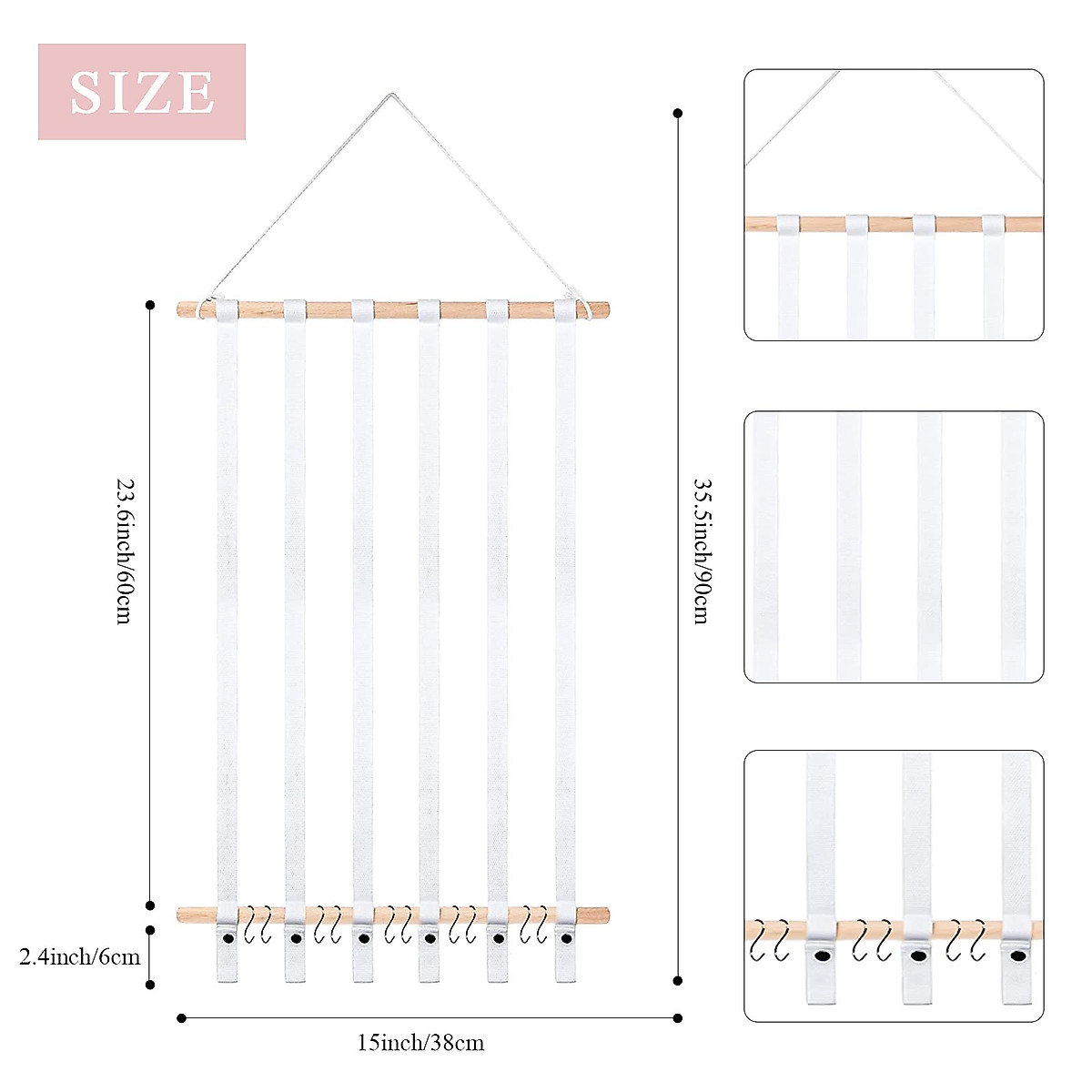 LIOUCBD Bow Holder for Girls Hair Bows, Hair Accessories Headband Holder Organizer, Bow Hanger with Hooks, Hair Clips Storage for Girls Room Nursery Home Decor 23.6 inch(White)