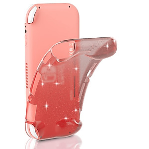 Switch lite Clear Glitter Case, Switch lite Coral Case, Switch lite Soft TPU Case - Coral