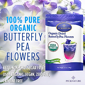 PICKNATURE Butterfly Pea Flower Tea Loose Leaf Freshly Picked from Thailand | Mini Pack (100+ Cups) | Herbal Blue Tea Gifts |USDA Organic