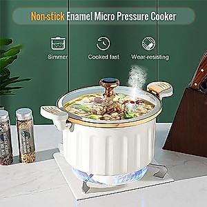 Non-stick Enamel Micro Pressure Cooker, 8L Large Capacity Non-stick Pan Pressure Cooker, Push-Pull Lock Pressure Cooker Soup Stew Pot Enamel Soup Pot, Multifunctional Time Saving Stockpot (8L_White)