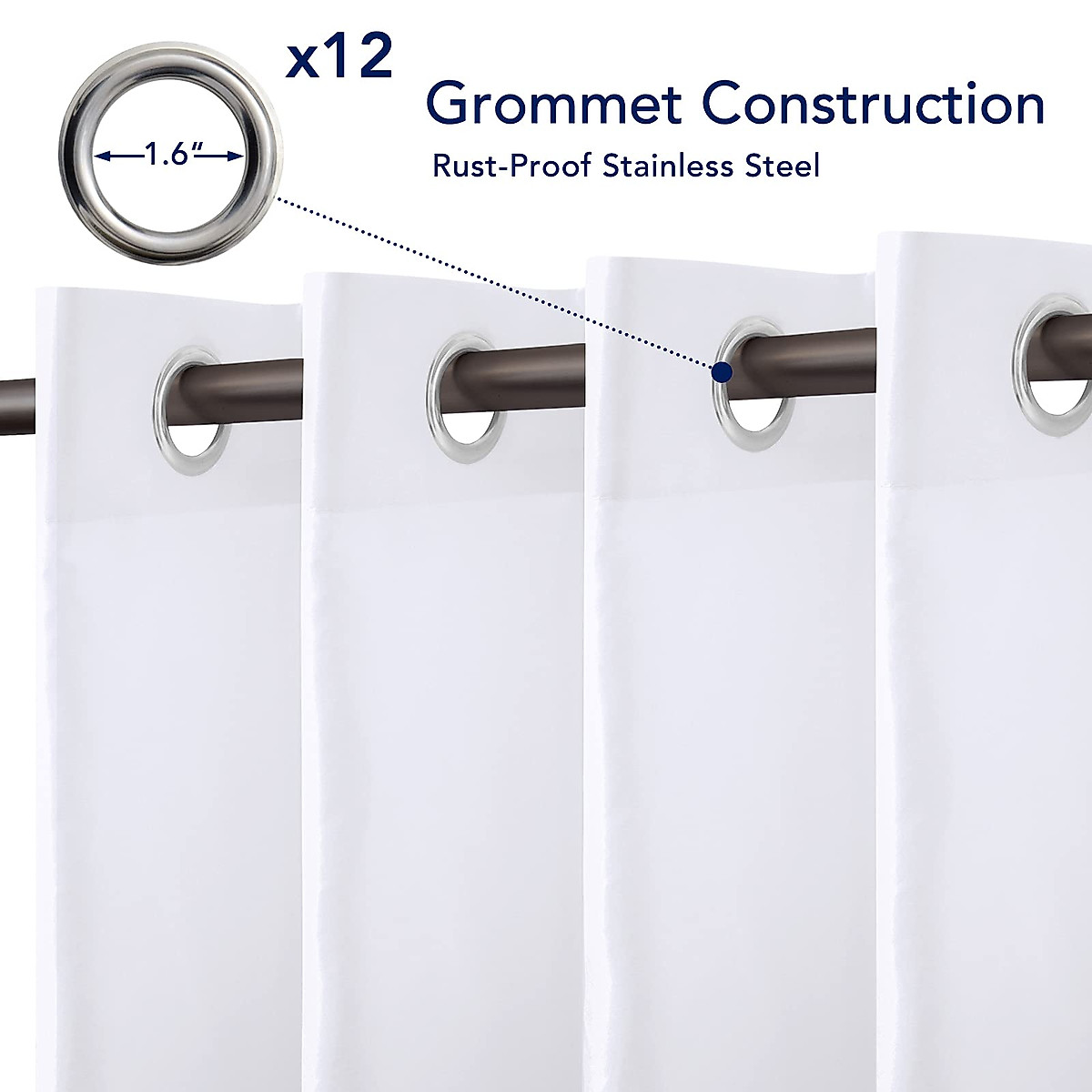 PureFit Outdoor Curtains for Patio Waterproof Weatherproof, UV and Fade Resistant Outside Curtains for Gazebo, Front Porch, Pergola, Sun Blocking Privacy Curtain, 100W x 120L inch, 1 Panel, White