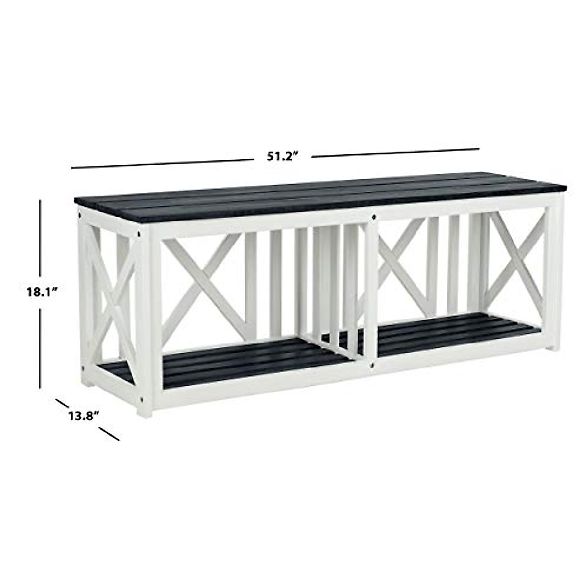 Safavieh FOX6706K Outdoor Collection Branco Grey Bench, 0, Dark Slate Gray/White