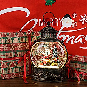 DRomance Christmas Singing Snow Globe Lantern Battery Operated USB Powered Lighted Water Glitters Music Snow Globe Holiday Decoration for Women Children(Santa, 6 x 3.2 x 11 Inches)