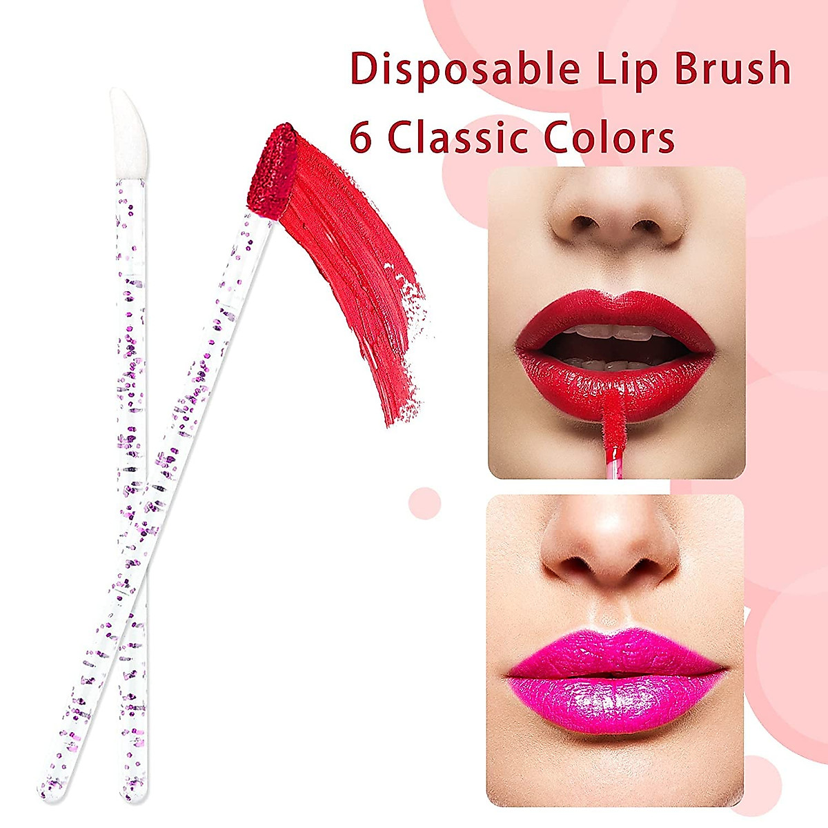 300PCS Glitter Crystal Lip Brush, Disposable Crystal Lip Brushes Tool Kits Lip Gloss Applicators Make Up Lipstick Gloss Wands Makeup Applicators Brushes Applicator tool Makeup Beauty Tool Kits 1