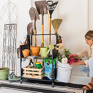 Teal Triangle Freestanding Tool Organizer, Heavy Duty Garage Storage Utility Cart Floor Stand Holds 250 lbs, Garden Tools Cleaning Supplies Bucket and More