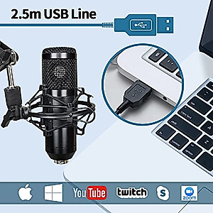 Podcast Microphone Professional 192KHz/24BIT USB Condenser Cardioid PC Mic, Recordings for YouTube, Streaming, Gaming, Recording Music, Voice Over, Studio/Home Recording