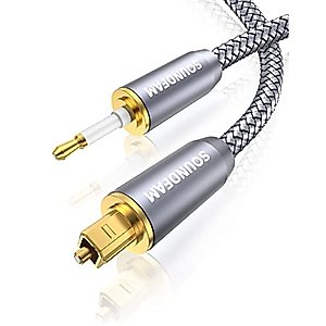 SOUNDFAM Toslink to Mini Toslink Cable Optical Audio Cable Gold-Plated Plug Digital Optical S/PDIF Audio Cable for HDTV,Home Teather,Soundbar-Grey（3.3Feet/1M）