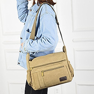 Fabuxry Light Weight Canvas Shoulder Bag for Women Messenger Handbags Cross Body Multi Zipper Pockets Bag (Grey)