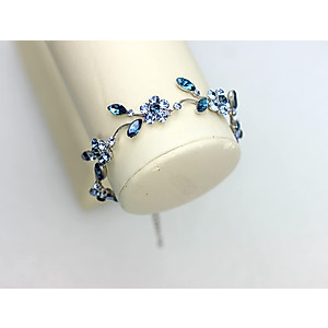 Faship Gorgeous Navy Blue Rhinestone Crystal Floral Bracelet - Navy Blue/Matching Bracelet