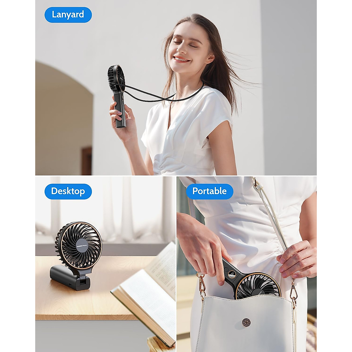 SWEETFULL Handheld Fan, Portable Fan, 5000mAh Rechargeable Battery, 6 Speed Wind, LED Display, Personal Mini Travel Fan with Backup Power, Hand Held Fan USB Foldable Electric Fan for Women Girl