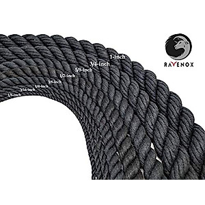 Ravenox Natural Twisted Cotton Rope | (Black)(1/2 Inch x 10 Feet) | Made in The USA | Strong Triple-Strand Rope for Sports, Décor, Pet Toys, Crafts, Macramé & Indoor Outdoor Use