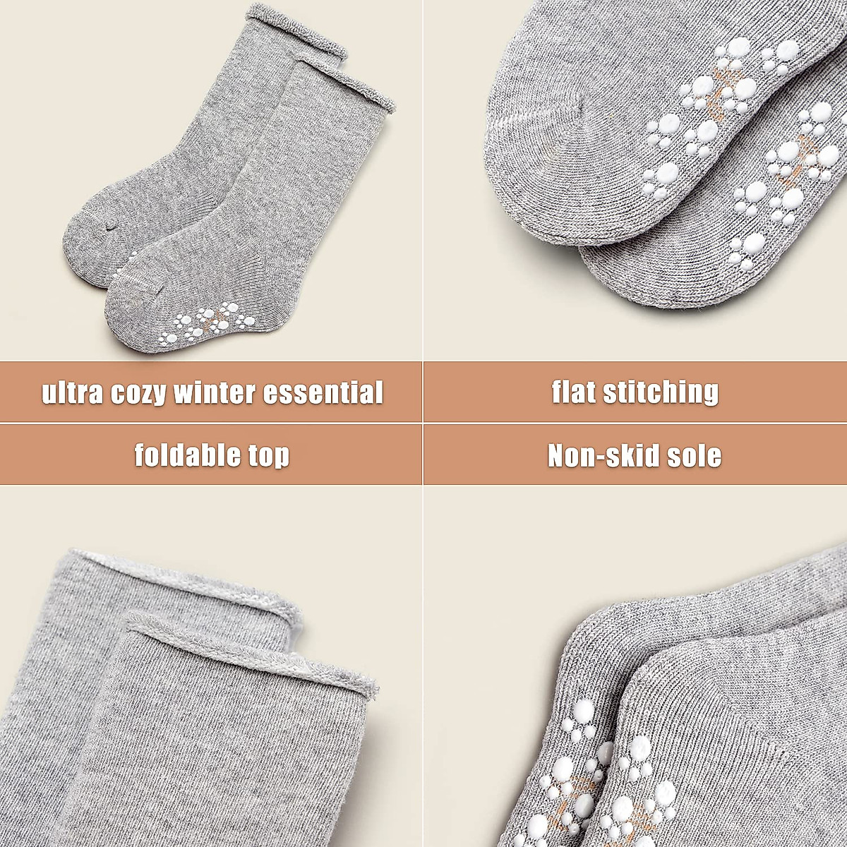 Toddler Non Slip Socks Baby Boys Winter Warm Socks with Grips for Baby Girls Thicken Terry Socks 6 Pack Age 2-4