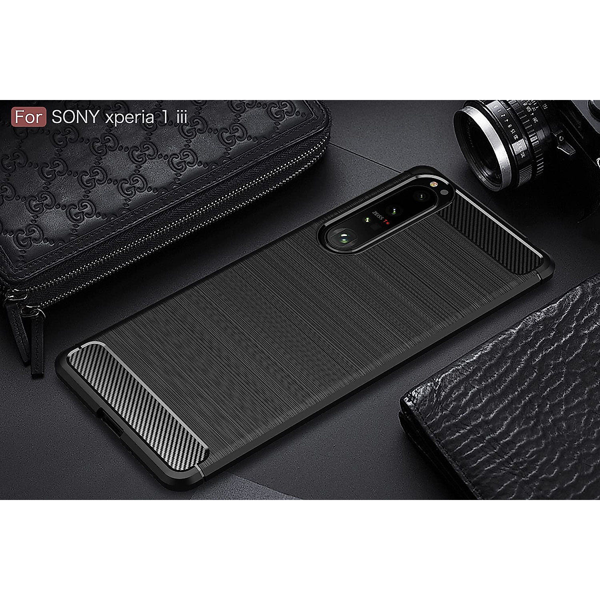 CruzerLite Case Compatible with Sony Xperia 1 III Case, Carbon Fiber Texture Design Cover Anti-Scratch Shock Absorption Case for Sony Xperia 1 III (Black)