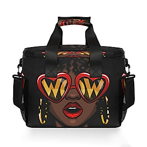 Cool African American Women Picnic Lunch Bag for Women Men, Waterproof Cooler Lunch Tote Bag Large Insulated Lunch Box Organizer with Shoulder Strap for Office Work Travel Camping