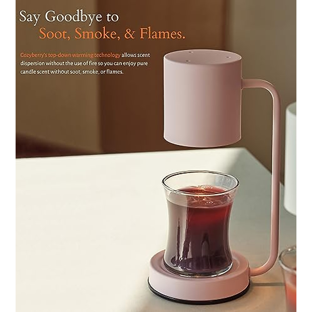 Cozyberry® Querencia Candle Warmer, Compatible with Yankee Candle Large Jar, Metal, Candle Lamp, 110-120V, Dimmable Candle Melter, Candle Warmer Lamp, Small & Large Size Jar Candles (Pink)