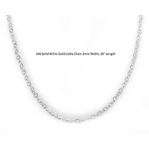 KOKAV 14K White Gold Cable Chain 2mm width and 18" length