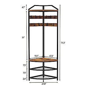 GiftGo Corner Hall Tree with Shoe Bench Entryway Coat Rack with 10 Metal Movable Hooks Freestanding Clothes Rack Shoes Shelf Organizer for Home Office Bedroom (Rustic Brown)