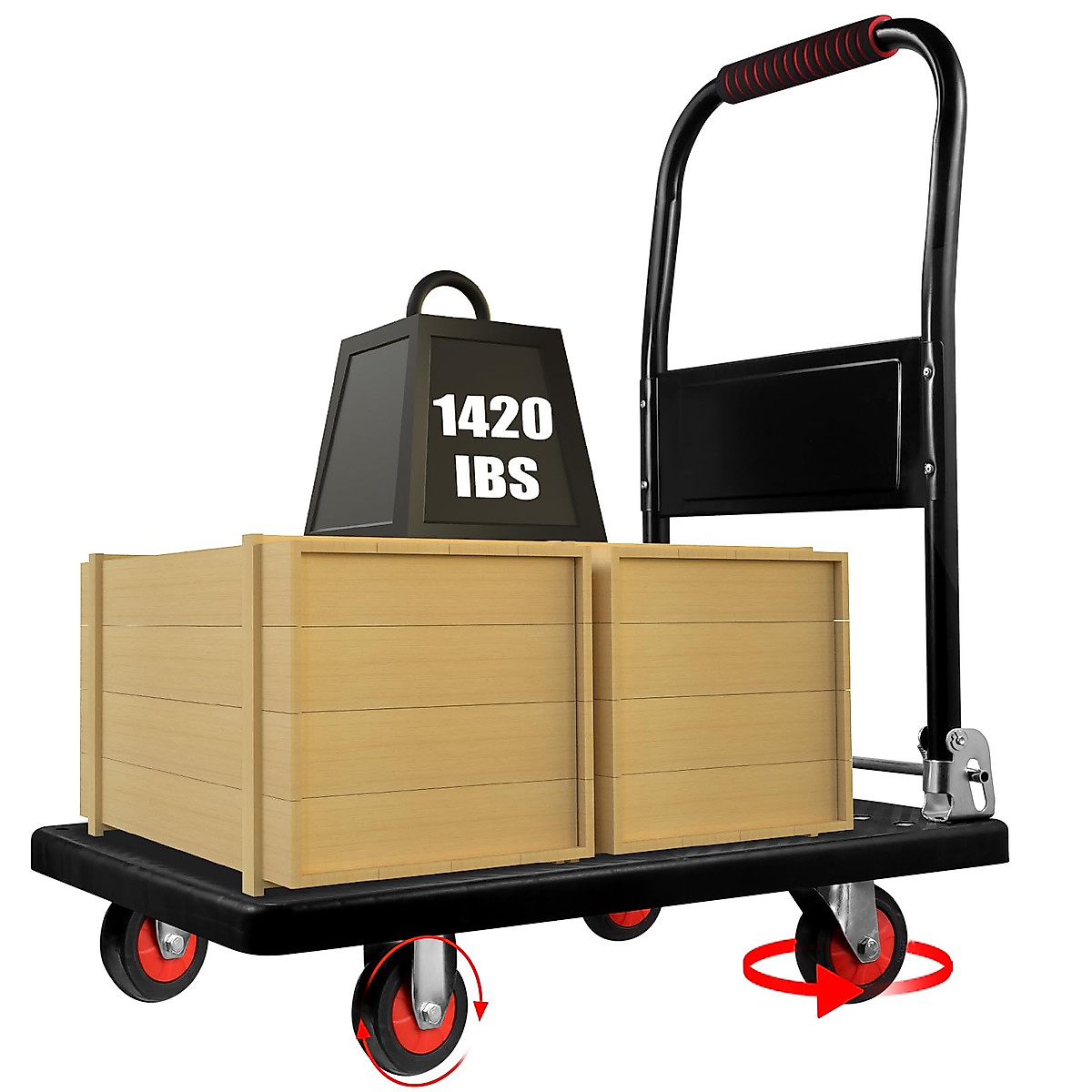 FRYPLS Folding Platform Truck Cart,36''×24'' 1420LBS Foldable Hand Push Flated Dolly Moving Cart with 360° 5'' TPR Rotatable Silent Strong Wheels for Warehouse, Supermarket, Agricultural Transportatio