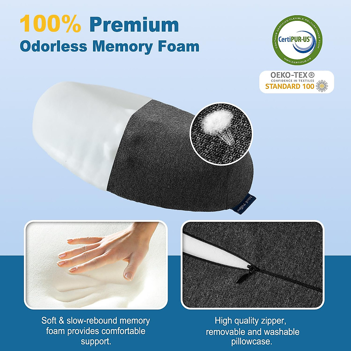 Cervical Neck Pillows for Pain Relief Sleeping, Memory Foam Contour Pillow for Stiff Neck Pain, Travel Bolster Traction Pillow, Neck Support Roll Pillow for Bed, Neck Stretcher Relaxer for Tension