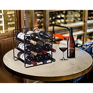 Buruis 9 Bottles Metal Wine Rack, Free-Standing Cabinet Water Bottle and Wine Rack Storage Organizer for Kitchen Countertop, Pantry, Fridge, Space Saver Protector for Red and White Wines Bottle