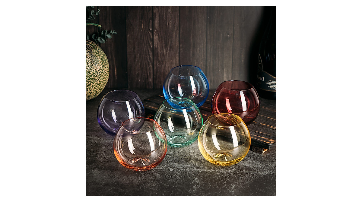 Colored Wine Glass Set of 6 - Elegant Italian Style Stemless Glasses