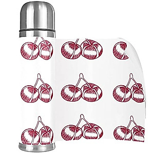 Stainless Steel Leather Vacuum Insulated Mug Cherries Thermos Water Bottle for Hot and Cold Drinks Kids Adults 16 Oz