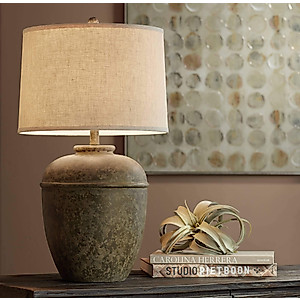 John Timberland Otero Rustic Southwestern Style Table Lamp 27" Tall Gray Faux Mottled Stone Jug Cream Linen Drum Shade Decor for Living Room Bedroom Bedside Nightstand Office Entryway Reading