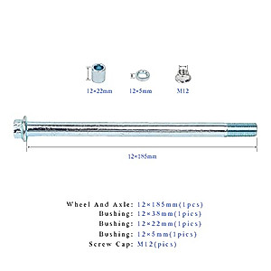 Mokuo 12mm 185mm Front Rear Axle with Bushing 5mm 20mm Fit for Motorcycle Pit Dirt Bike Moped Scooter QUAD ATV Mini Bike Parts