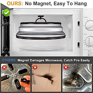 JesDiary Hook Top Microwave Splatter Cover for Food, Replace Magnetic Splatter Guard Covers, Vented Collapsible Easy Grip Lid for Plate Dish Bowl, Multi-Purpose Colander Kitchen Gadget for Food, Black