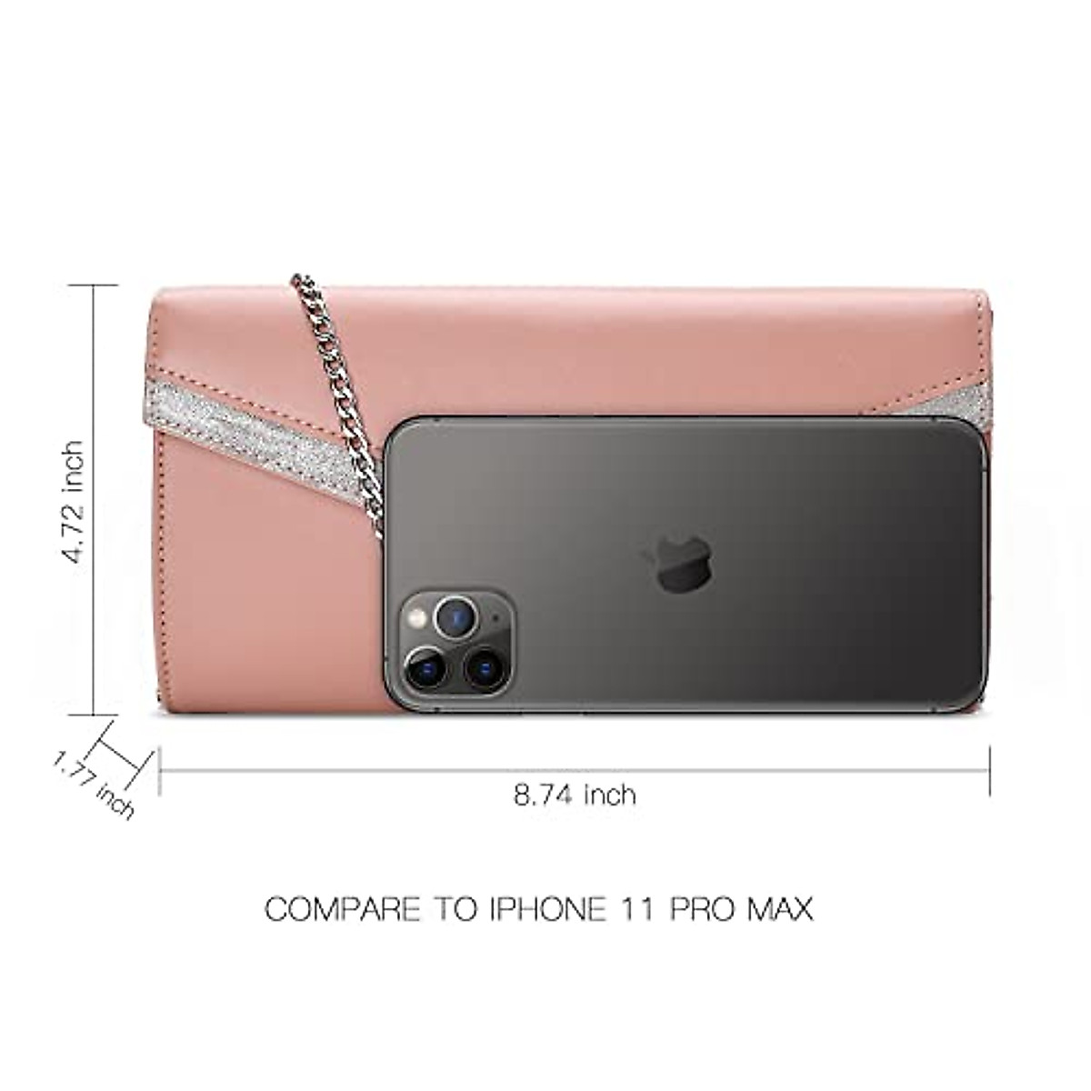 GM LIKKIE Clutch Purse for Women, Envelope Evening Clutch Handbag, Crossbody Foldover PU Leather Shoulder Bag (Pink)