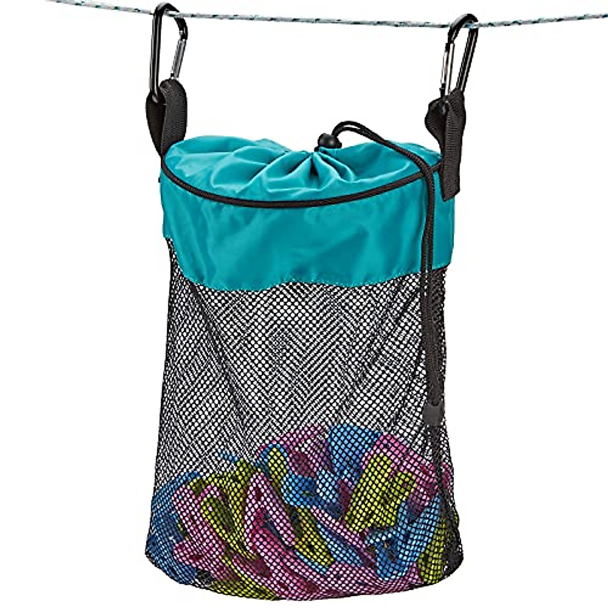 HOMEST Mesh Clothespin Bag, Hanging Clothes Pin Bag with Drawstring, Storage Organizer with Hook, Machine Washable, Sky Blue
