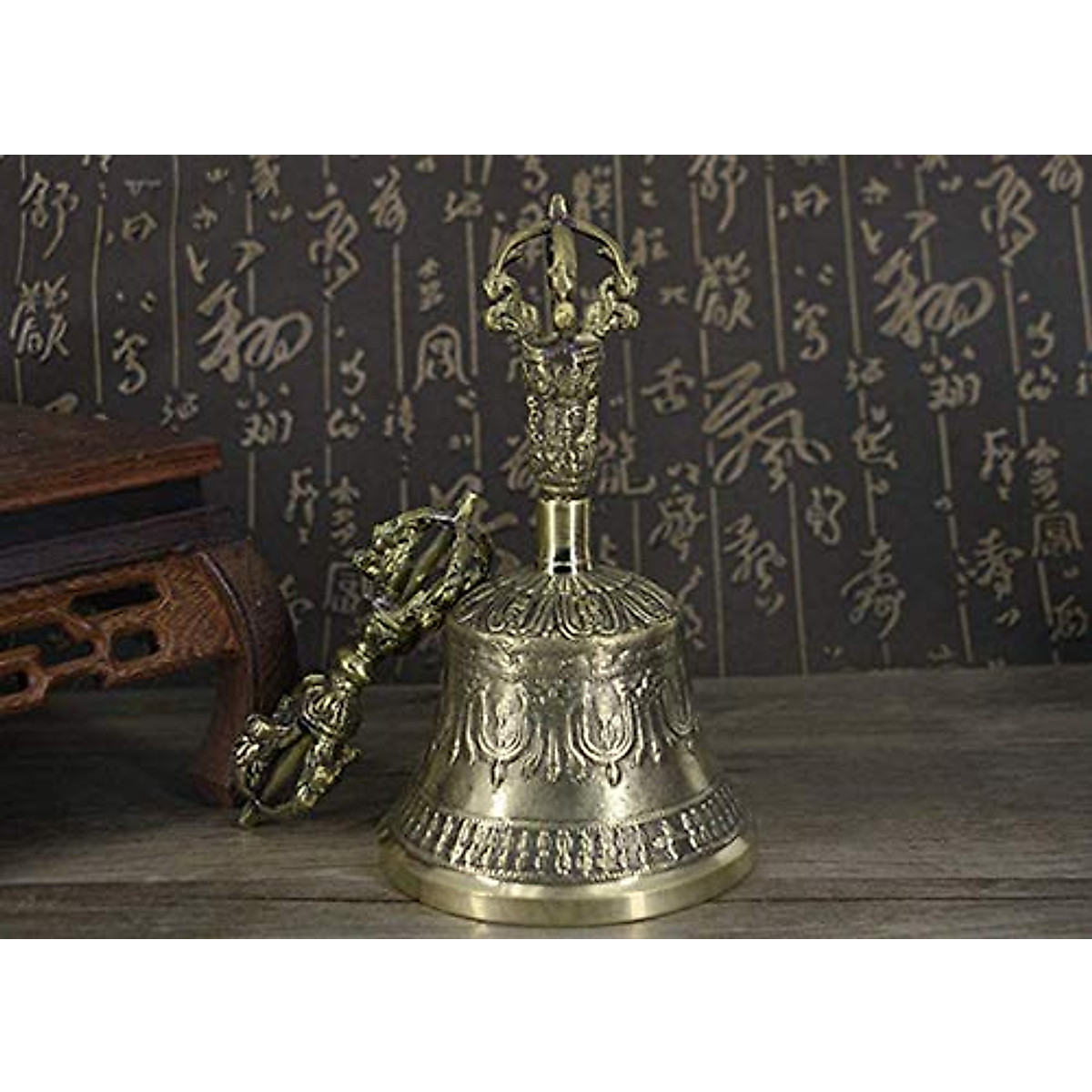 Tibetan Buddhist Meditation Bell and Dorje Set, Made in Nepal-100% Handmade 6.7 inches Dharma Objects Brass Bell for Home Decoration for Meditation, Prayer, Reiki, Clarity, Focus, Healing Dorje Set
