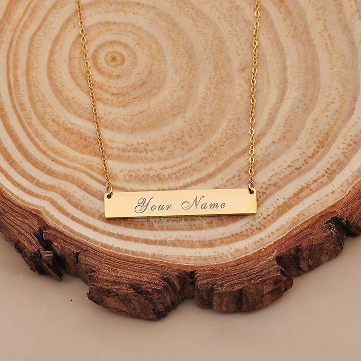 HUAN XUN Personalized Name Bar Necklace Cobi Gold Jewelry Valentine's Day for Her