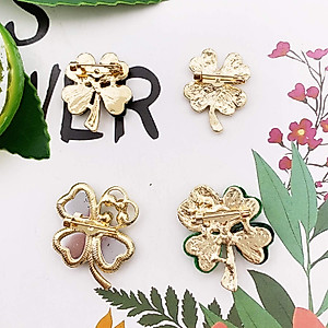 4 Pcs St. Patrick's Day Good Luck Charm Green Four Leaf Shamrock Clover Pin Brooch