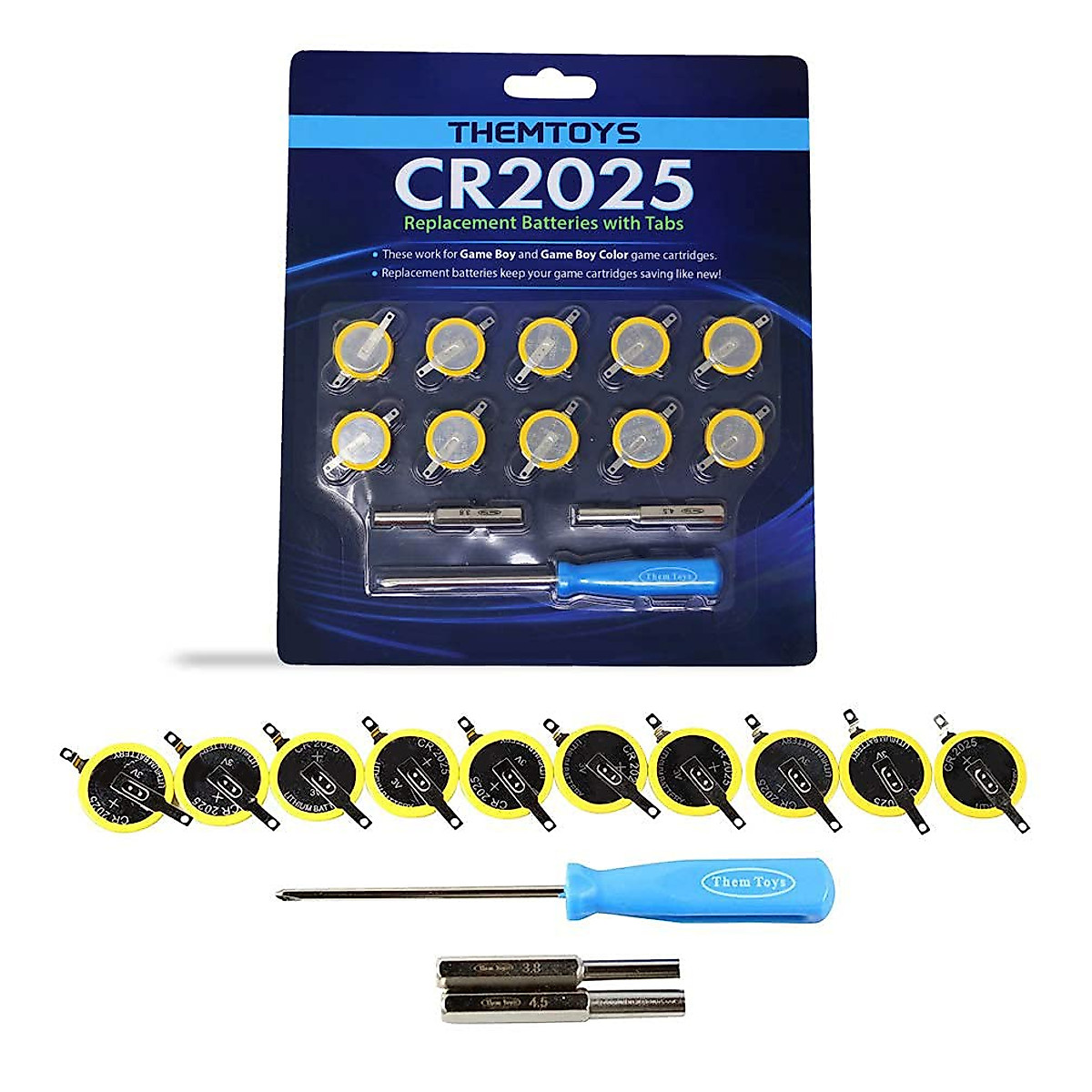 Tabbed CR2025 Batteries 10-pack, 2025 Battery Gameboy Cartridge Battery CR2025 Battery Tabs Solder, Color GBC CR2025 3v Lithium Battery, CR2025 Replacement Battery Gameboy Save Battery, Solder Tabs