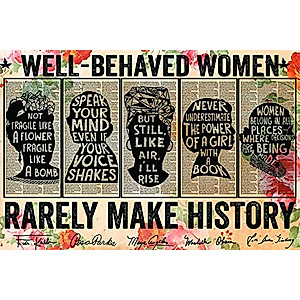 Feminist Wall Art Decor - Well Behaved Women Seldom Make History Poster - Frida, Ruth Bader Ginsburg, Rbg, Angelou, Rosa Park, Powerful Women, Women Speak Womens Rights - Unframed(18x12 inches)