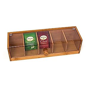 Lipper International 8187 Bamboo Wood and Acrylic Tea Box with 5 Sections, 14" x 5" x 3-3/4"