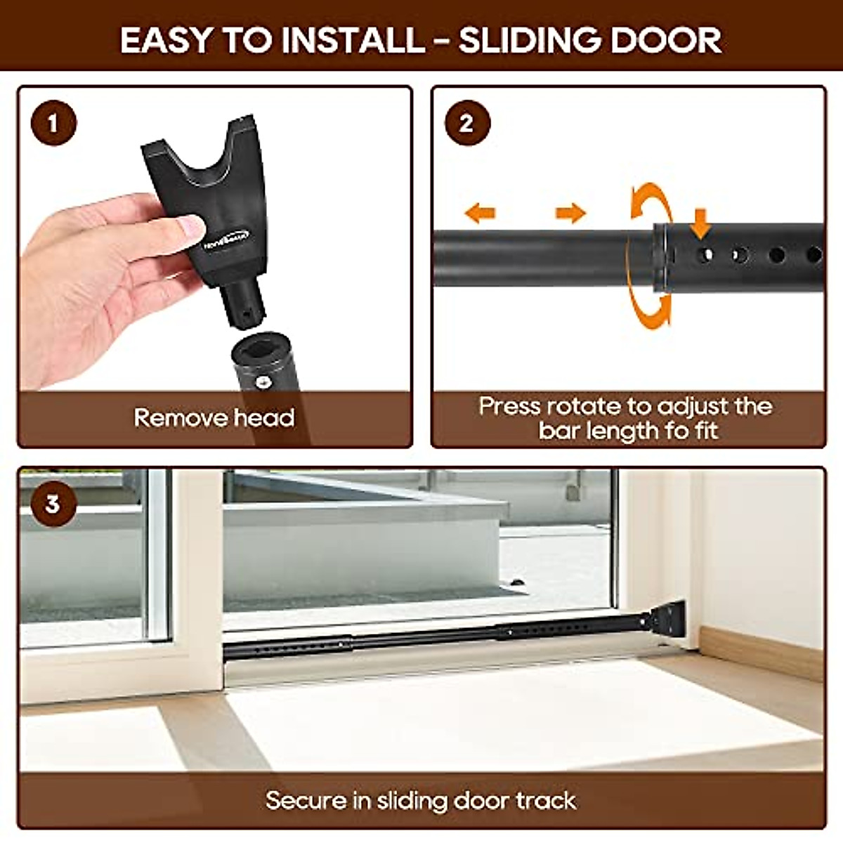 HoneSecur 2-in-1 Door Security Bar with Alarm & Sliding Patio 28″ Door Stopper 120db Loud Alert Siren Security Jammer Bar Window Child Proof Adjustable Constructed of High Grade Iron - Black