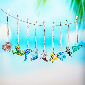 2'' Decorative Hanging Glass Dolphin Ornament,Glass Blown Mini Blue Dolphin Figurine Art Glass Christmas Ornament