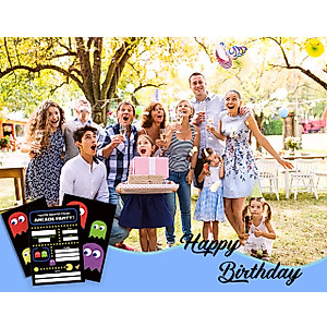 QOFO Arcade Game Party Invite Cards-Set of 20 With Envelopes,Game Themed Birthday Party,Birthdays Party Decorations And Supplies-YQC07