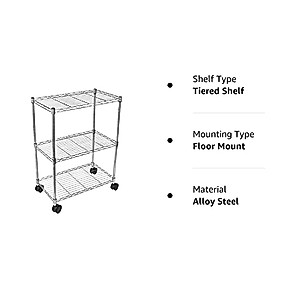 Simple Deluxe Heavy Duty 3-Shelf Shelving with Wheels, Adjustable Storage Units, Steel Organizer Wire Rack, 24.02”L x 13.78“W x 31.89”H, Chrome, HKSHLF23133003CPC