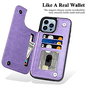 MMHUO for iPhone 14 Pro Max Case with Card Holder, Flower Magnetic Back Flip Case for iPhone 14 Pro Max Wallet Case for Women, Protective Case Phone Case for iPhone 14 Pro Max,Purple