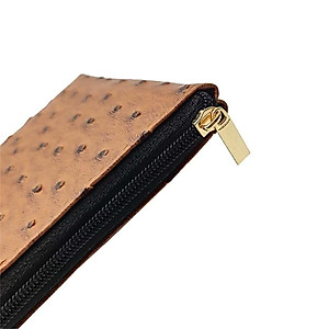 Bestmaple Portable Fashion PU Ostrich Grained Leather Coin Pouch Credit Card Holder Small Thin Wallet Travel Pouch Change Zipper Purse (Brown)