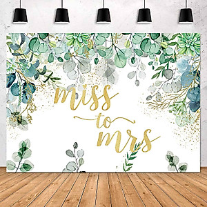 Sensfun Miss to Mrs Bridal Shower Backdrop Greenery Eucalyptus Leaves Floral Wedding Background Bride to Be Engagement Party Decorations Banner Photo Booth 7x5ft