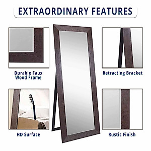 Full Body Mirror with Stand Wooden Framed Floor Length Mirror Stand Up Mirror Full Length Mirror with Stand Mirror Full Length Large Freestanding Leaner Mirror Faux Wood Mirror with Stand – Espresso