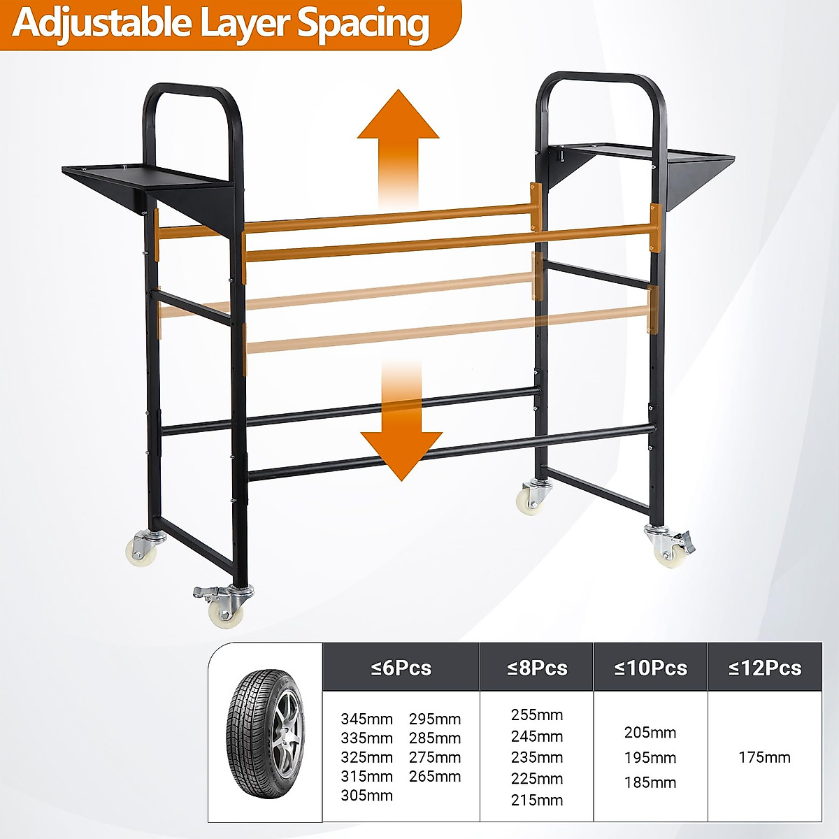 Neorexon Tire Storage Rack 44" x 44" x 18", Rolling Tire Rack Adjustable, Tire Rack for Garage Black w/4 Swivel Casters & 2 Storage Shelf for Garage Storage
