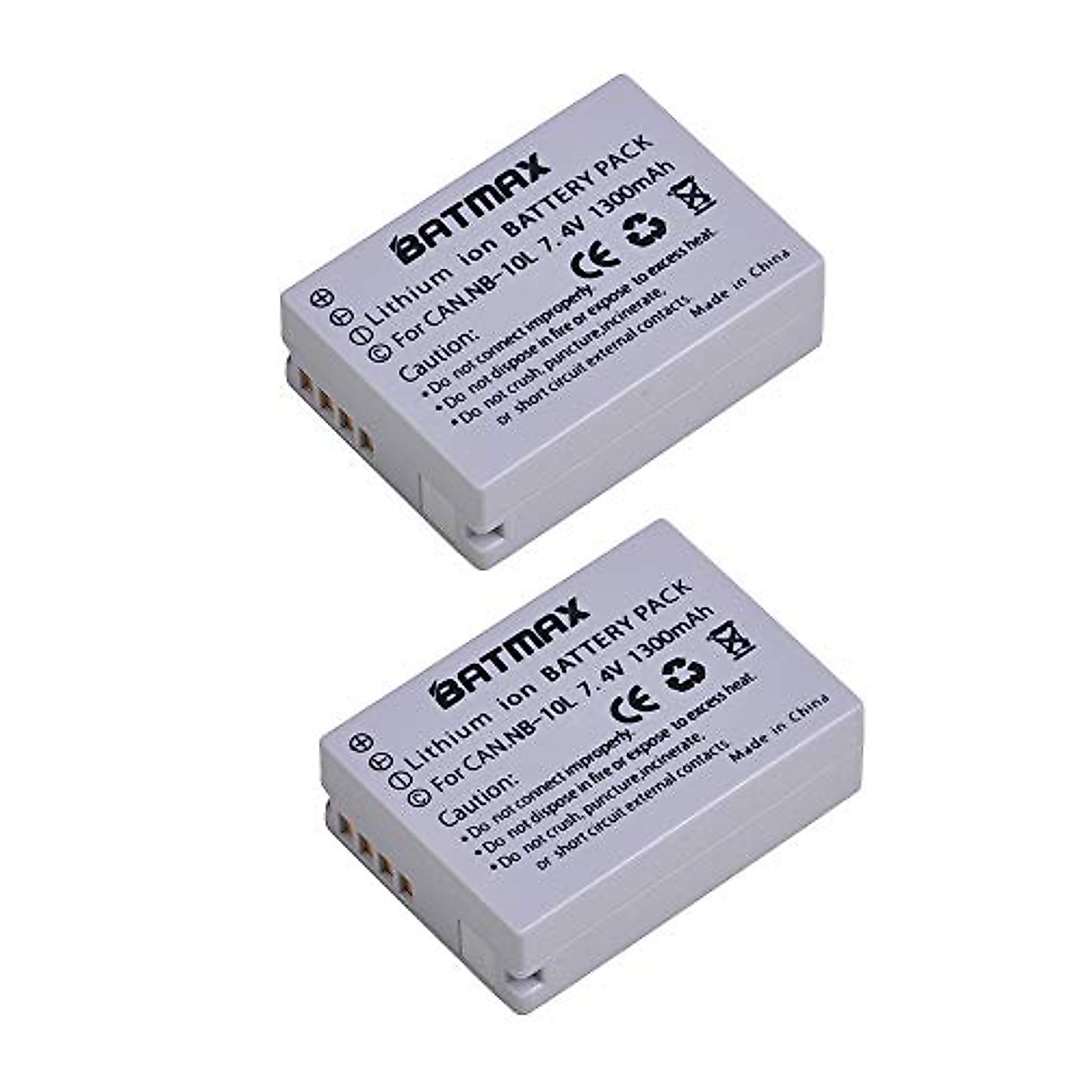 Batmax 2Packs High Capacity NB-10L Battery (1300mAh) + Dual Bulit-in USB Charger for Canon NB-10L Battery;Canon PowerShot G1 X, G3-X, G15, G16, SX40 HS, SX50 HS, SX60 HS Digital Cameras
