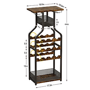 GAOMON Metal Wine Rack Wine Bottle Holders Stands Freestanding Floor, Wine Storage Organizer Display Rack Table Wine Glass Rack for Bar Kitchen Dining Living Room, Small Spaces (Rustic Brown)